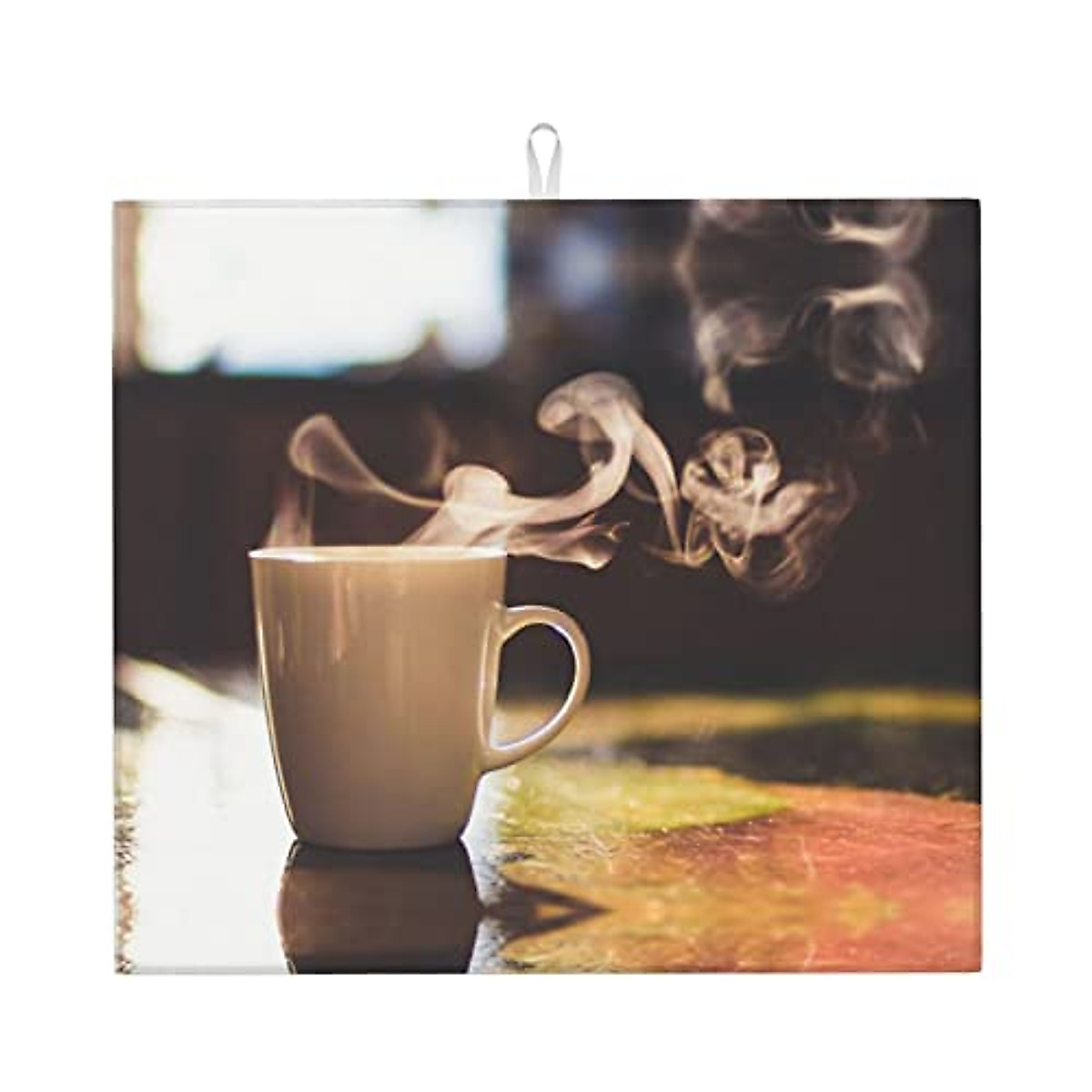 Hot coffee Printed Drying Mat For Kitchen Ultra Absorbent Microfiber Dishes Drainer Mats Non-Slip Silicone Quick Dry Pad - 18 X 16inch