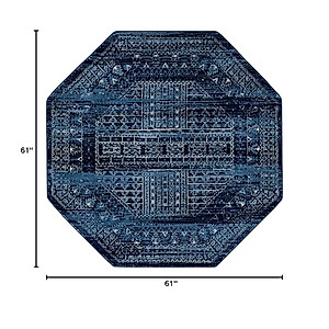 Unique Loom District Collection Area Rug - Sequoia (5' 1" Octagon, Blue/ Navy Blue)