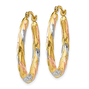 Diamond2Deal 14k Yellow Gold White Rose Rhodium Plated Oval Hollow Scallop Hoop Earrings (Length 0.94 in, Width 0.75 in)