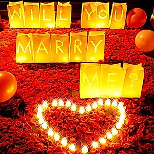 Treela 4071 Pcs Will You Marry Me Sign Luminary Letters Paper Bags Proposal Wedding Decorations Red Rose Petals Heart Flameless Tealight Candles for for Wedding Romantic Night Engagement Party