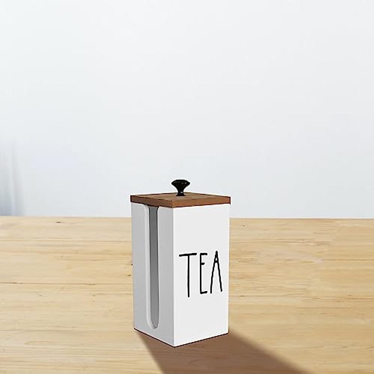 Tea Bag Holder, Farmhouse Tea Caddy, Wood Tea Bag Storage Organizer, Tea Containers with Lid, Tea Bag Dispenser, Tea Canister, Tea Accessories, Great for Tea Bars and Tea Gifts (White)
