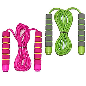 Jump Rope for Kids - Adjustable Soft Skipping Rope with Skin-Friendly Foam Handles for Kids, Boys, Girls, Children - Outdoor Fun Activity, Great Party Favor, Exercise Activity & Fitness - Pink & Green
