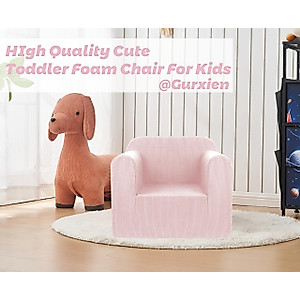 Gurxien Toddler Corduroy Couch Thick Foam Bean Bag Chair Snuggle-Soft Armchair Kids Soft Cuddly Reading Fuzzy Baby Chair Suit for 1-6 T Light Pink