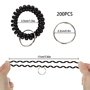 100PCS Wrist Keychain Bracelet Spiral Wrist Coil Key Chain Bulk Plastic Stretchable Spiral Keychain Bracelet Black & White Spring Wrist Keychain Use for Office Workshop Shopping Mall Sauna and More
