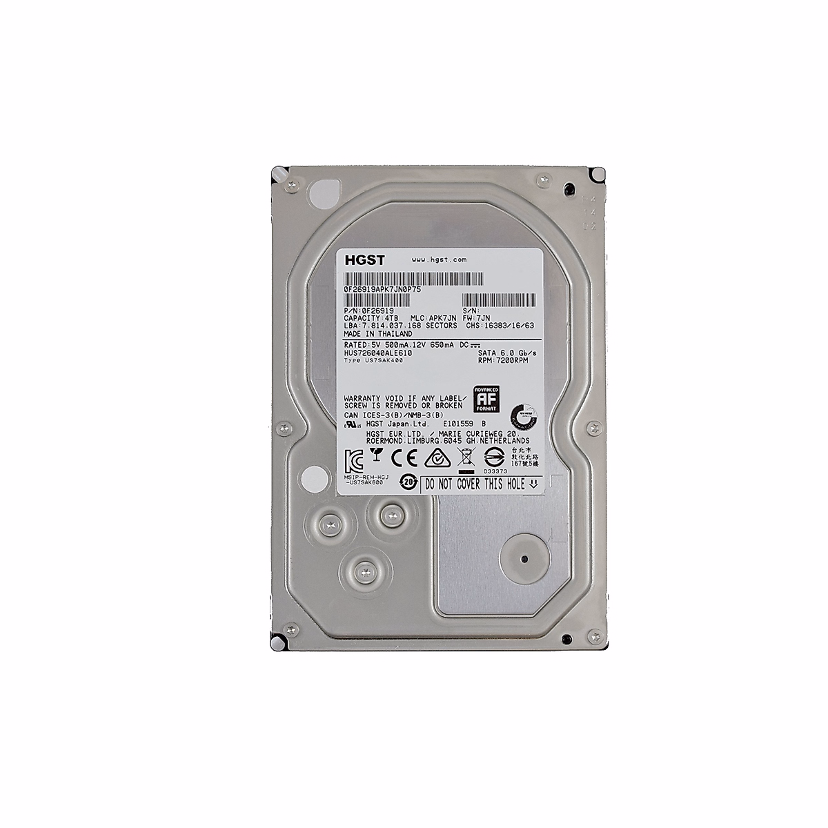 HGST Ultrastar 7K6000 4TB 7200 RPM SATA 128MB Cache 3.5" Internal Enterprise Hard Drive - HUS726040ALE610 (0F23005)
