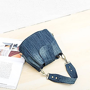 NIGEDU Casual Denim Bucket Shoulder Handbag Women Crossbody Bags Large Capacity Female Tote Vintage Canvas Purse Bag (Dark Blue)