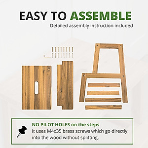 BEEFURNI 2 Step Wood Stool, Wooden Step Stools for Adults & Kids 350 lbs, Kids Step Stool, Bathroom,Bedroom Stool, Closet Step Stool, Easy to Assemble, 1 Year Manufacturer Warranty