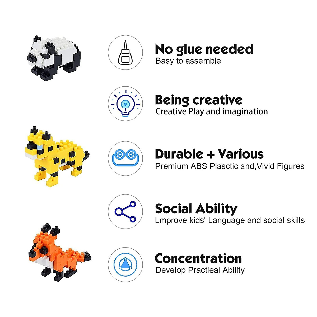 Jellydog Toy Mini Animals Building Blocks, 12PCS Party Favors Blocks Set for Kids, Prizes Birthday Gifts Goodie Bag,Cake Topper,Gift Box