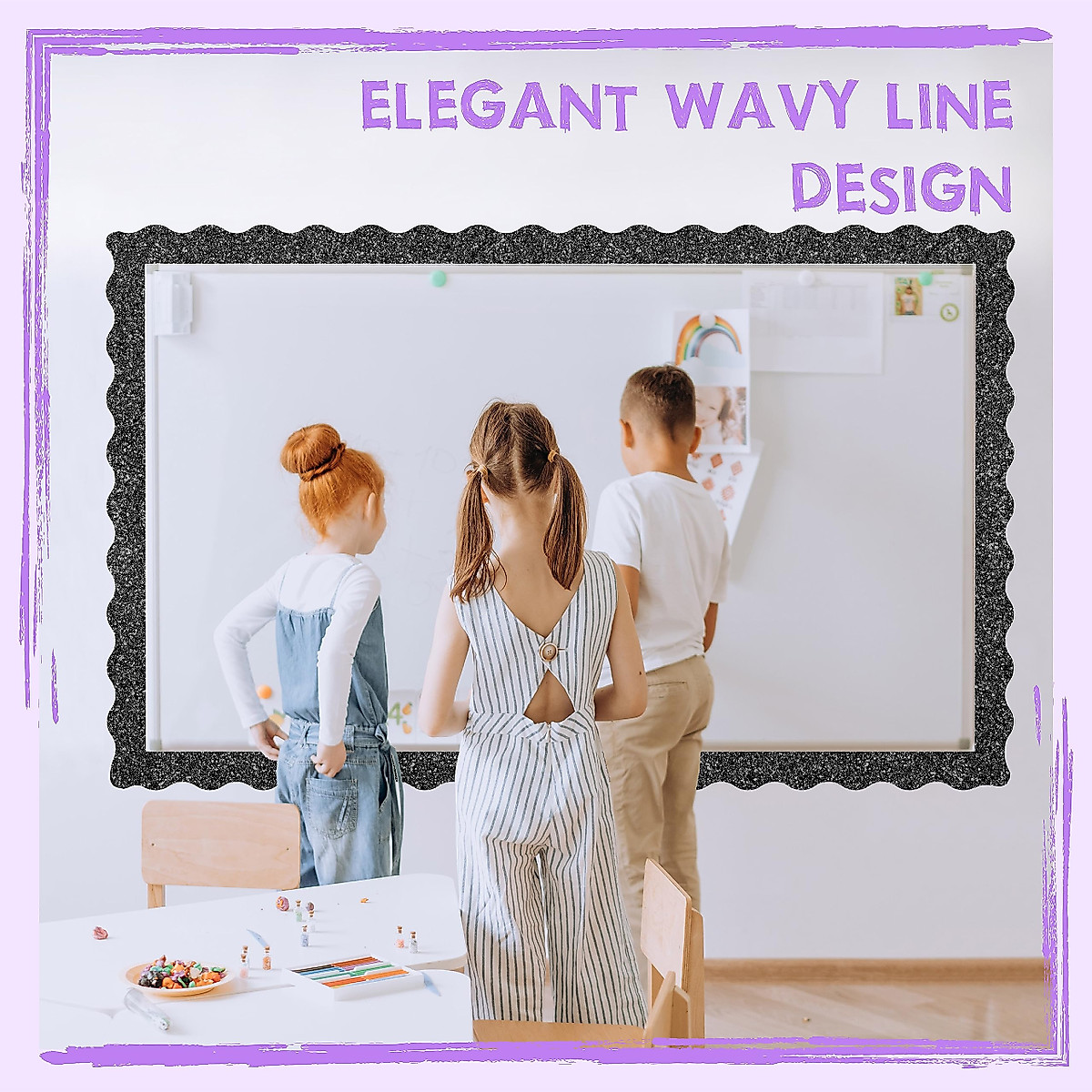 60 Feet Bulletin Board Borders, 45 Sheets Glitter Scalloped Border Trim Holiday Decoration for School, Classroom Office Party Wall Decor (6 Colors, Golden/Silvery/Red/Blue/Black/Green)