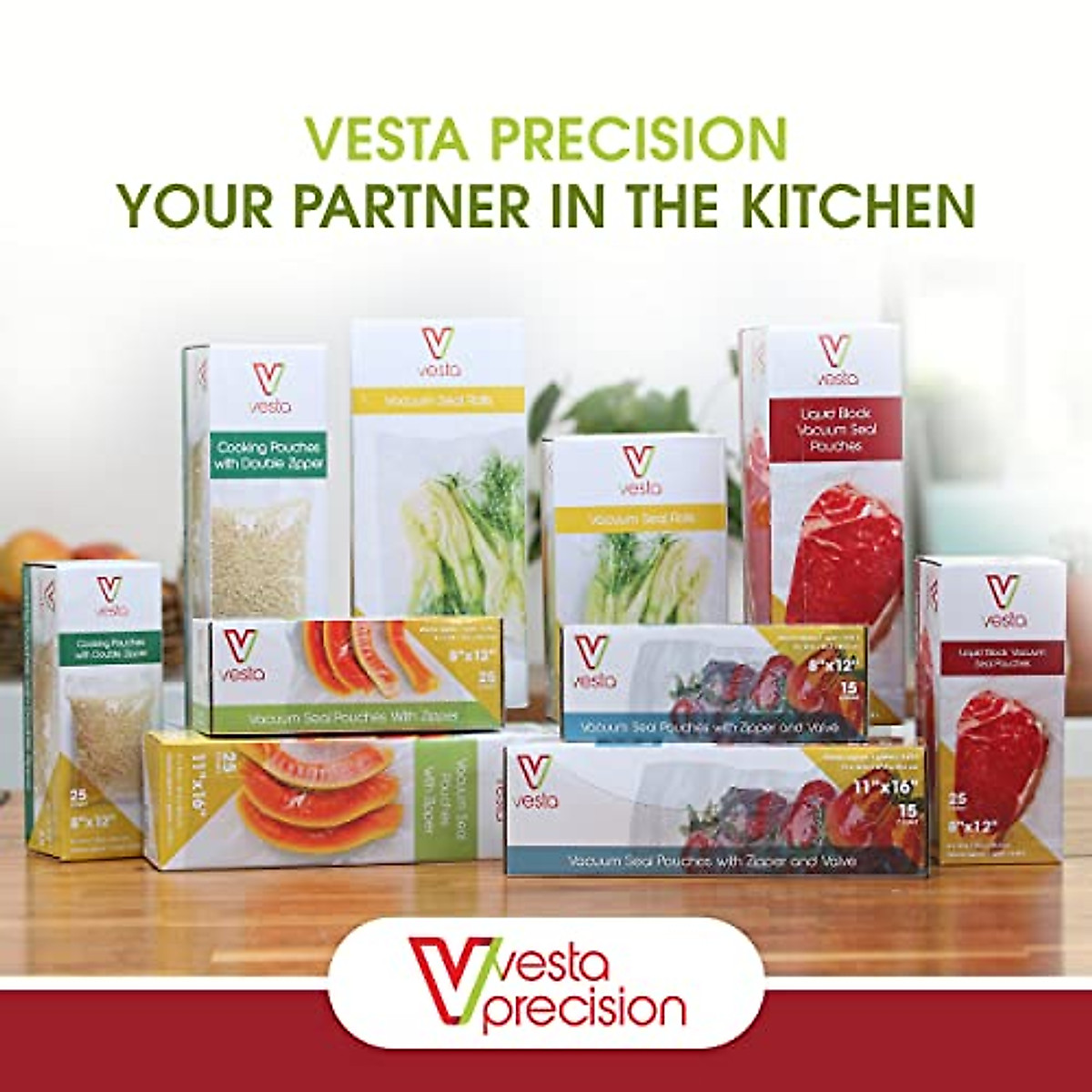 Vesta Precision Vacuum Seal Pouches - Clear and Embossed Vacuum Sealer Bags with Zipper and Valve - Great for Food Storage and Sous Vide - 8 x 12 inches - 15 Vacuum Seal Bags Per Box