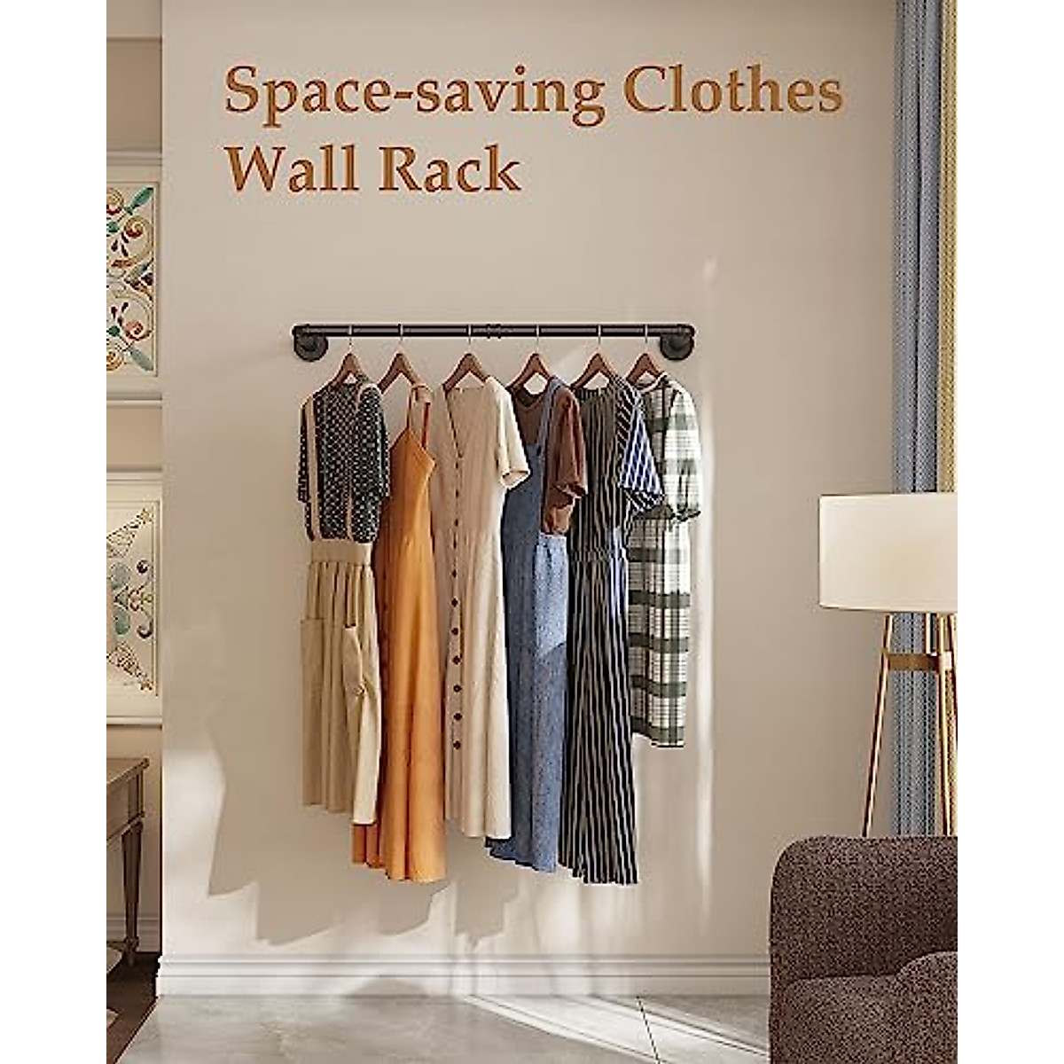 Bodato Industrial Clothing Rack 38.4'' for Wall, Heavy Duty Pipe Clothes Rack Wall Mounted for Hanging Clothes Garment, Closet Rod Hanging Bar for Walk-in Closet