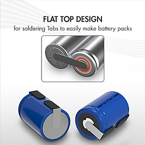 Tenergy 4/5 SubC 1.2 Volts 1300mAh NiCD Rechargeable Batteries with Tabs, Flat top, 15 Pack