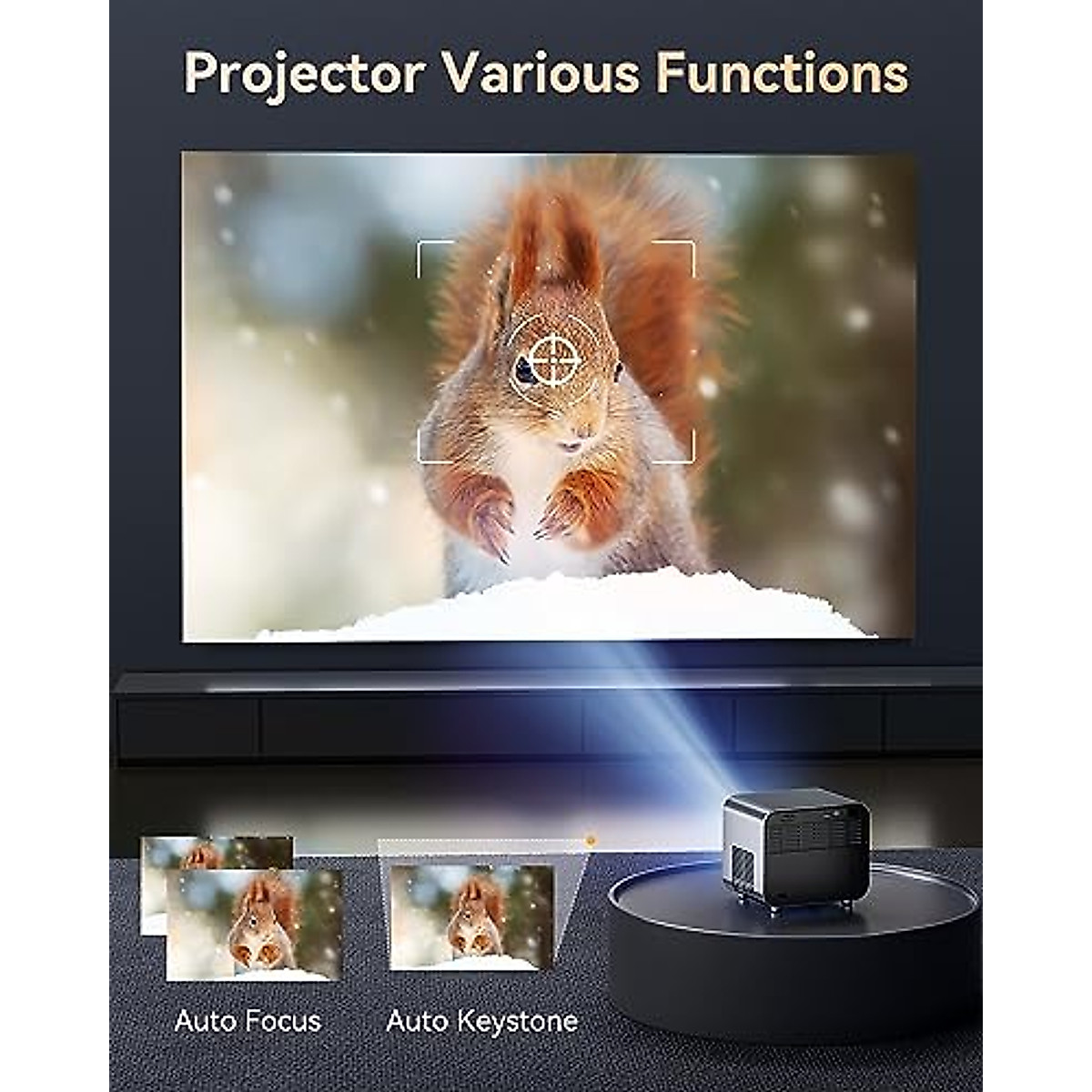 Projector 4K with WiFi and Bluetooth, SUREWHEEL Auto Focus 20000Lumens 800ANSI Outdoor Movie Projector, Native 1080P Portable Projector, 50% Zoom Home Theater Proyector for iOS/Android/TV Srick/PC