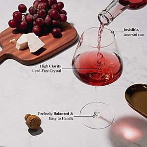 Large Burgundy Wine Glasses Set of 4 - Crystal Red Wine Stemware - Wide Bowl Ideal for Tasting Cabernet, Pinot Noir, Burgundy, Bordeaux - Big Hand Blown Glasses - 25 oz