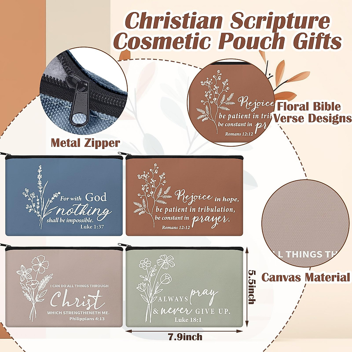 24 Pcs Christian Gifts for Women Include 12 Pcs 24oz Christian Coffee Cups with Lids 12 Religious Canvas Makeup Bags Mother Day Gifts for Church Bible Verse Inspirational Religious Present for Women