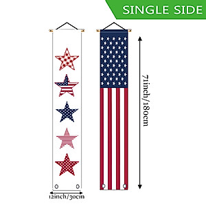 4th of July Banner Front Door Sign Patriotic Porch Banner American Flag Stars Hanging Flag Independence Day Home Yard Porch Garden Indoor Outdoor Party Wall Decoration 12 x 71 Inch