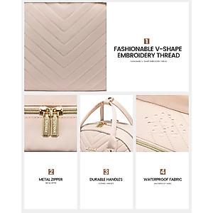 LOVEVOOK Laptop Backpack for Women, Large Capacity Travel Backpack with Luggage Strap, Stylish Women Backpack with USB Port, Waterproof Quilted Work Backpack for College Business 15.6 Inch, Beige