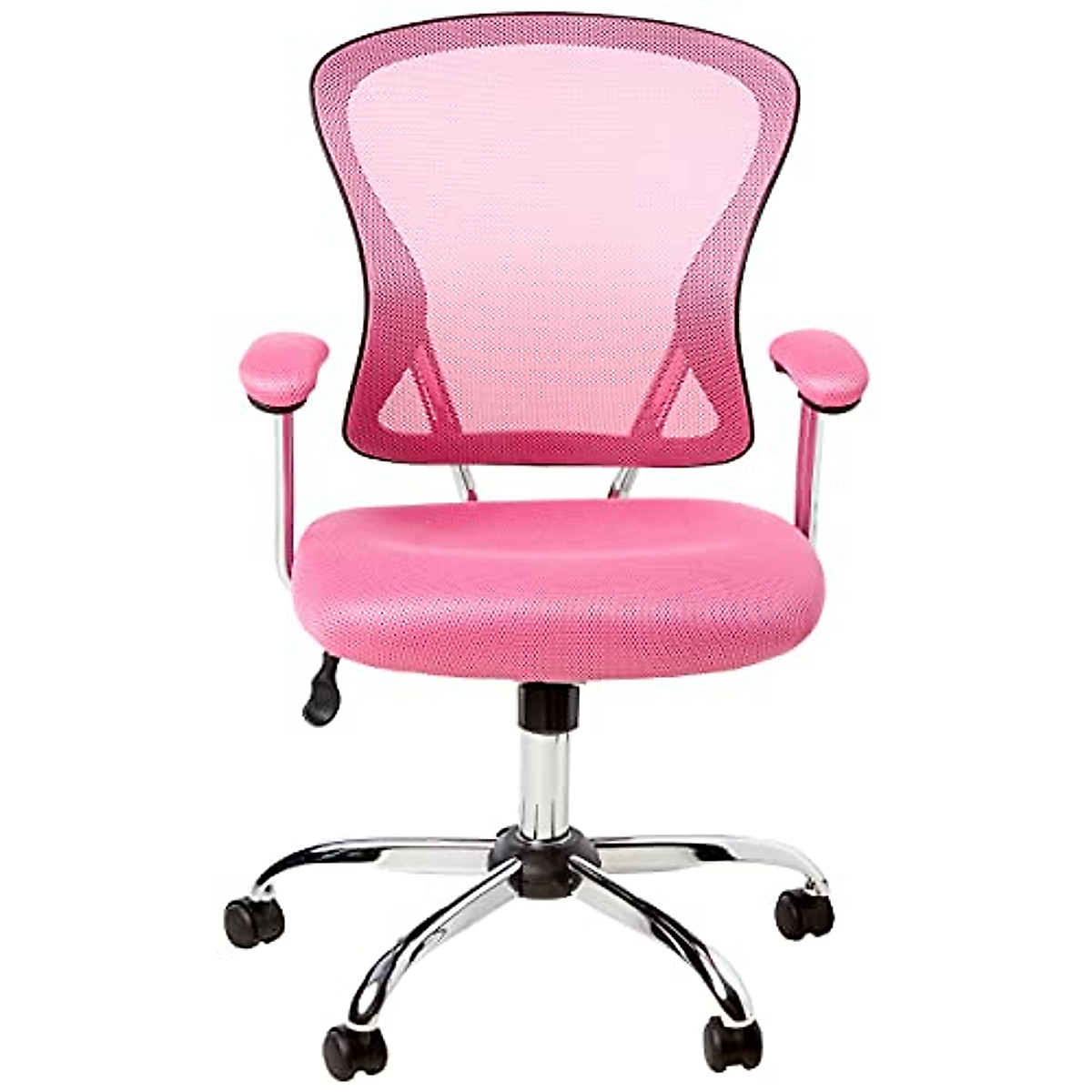 OSP Home Furnishings Juliana Mesh Back and Padded Mesh Seat Adjustable Task Chair with Padded Arms and Chrome Accents, Pink