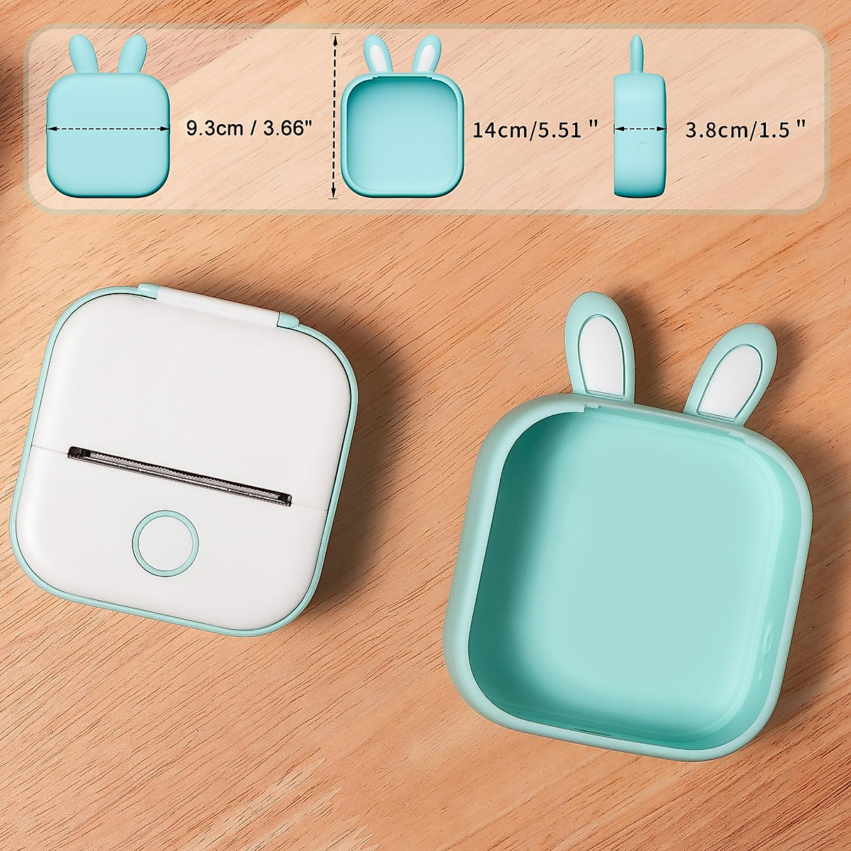 Memoking T02 Protective Case-Bunny Ears Shape Soft Silicone BPA-Free Cute Design Printer Cover, Compatible with T02 Mini Bluetooth Wireless Portable Mobile Pocket Printer, Green