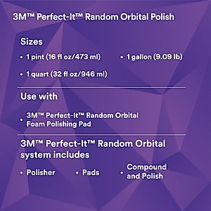 3M Perfect-It Random Orbital Polish, 34133, 1 Pint, Fast Cutting Polisher for Automotive Buffing & Polishing, High-Gloss Finish