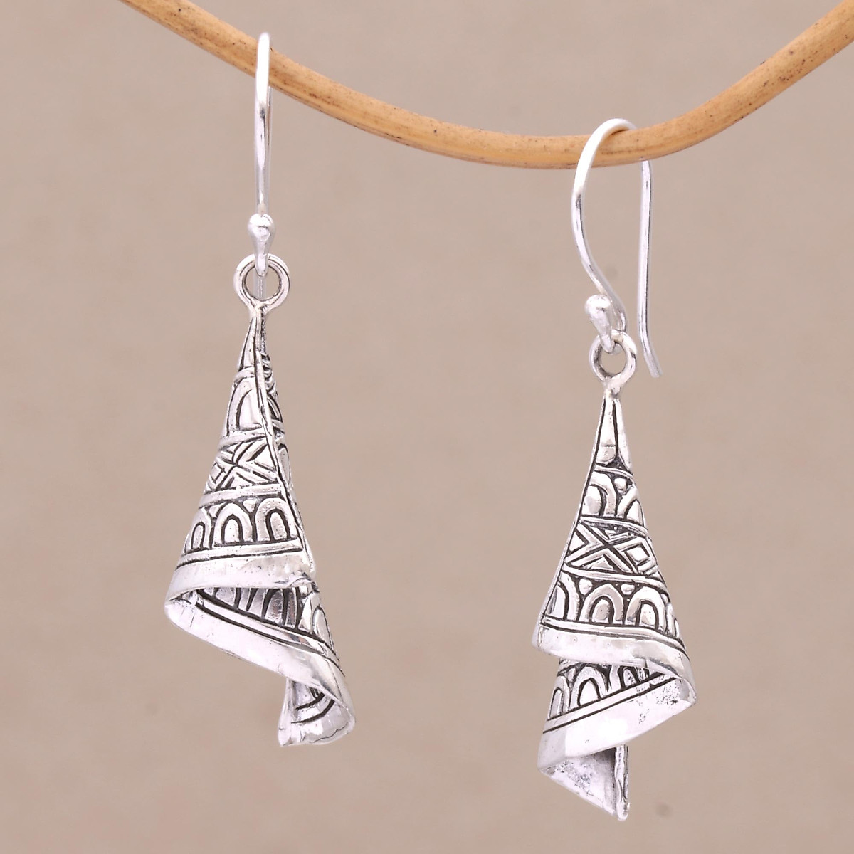 NOVICA .925 Sterling Silver Dangle Earrings 'Shining Songket'