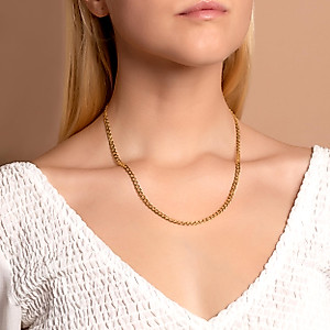 PORI JEWELERS 14K Gold 4MM Cuban/Curb Chain Necklace - Made In Italy - (4MM, Yellow, 18)