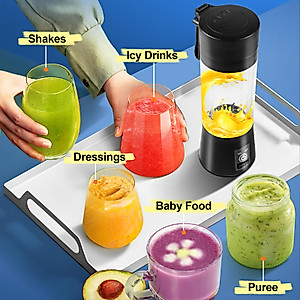 Portable Blender, Personal Size Blender for Shakes and Smoothies with 6 Ultra Sharp Blades, BPA Free,Cordless, Mini Blender Cup with Travel Lid and USB Rechargeable for Office, Gym, Kitchen