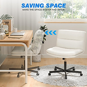 Rfiver Office Desk Chairs with Wheels, Criss Cross Chair with Height Adjustable and Swivel, Comfortable Thickened Cushion PU Leather Wide Comfty Chair Computer Task Chair for Home Office Gaming, Beige