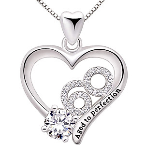 ALOV Jewelry Sterling Silver 60th Birthday Aged to Perfection Cubic Zirconia Pendant Necklace