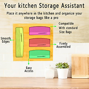 Ziplock Bag Storage Organizer for Kitchen Drawer, Food Storage Bags Organizer Baggie Organizer Holders Dispenser for Kitchen Drawer, Suitable for Gallon, Quart, Sandwich & Snack Bags