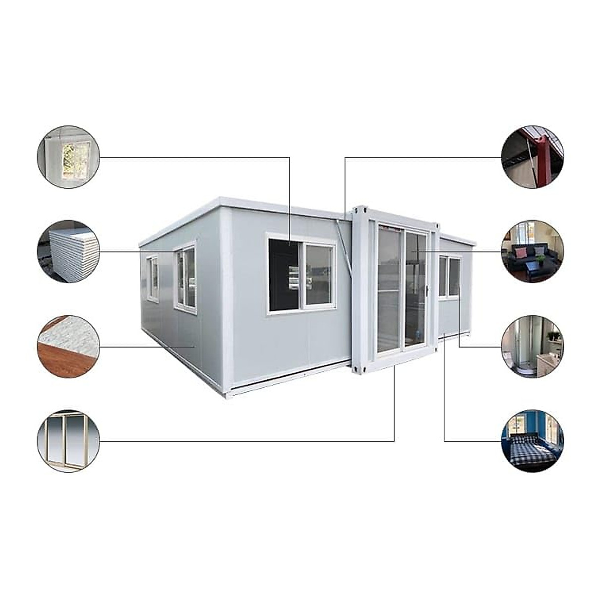 Generic 19x20ft portablePrefabricated Modular Home,Mobile Expendable Plastic prefab House for Hotel, Booth, Gaurd House, Office, Shop, Villa, Warehouse, Workshop (with Restroom)., Brown/White/gray