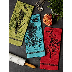 DII Botanical Print Tabletop Collection, Dishtowels, 18x28, Botanical Flowers 3 Piece