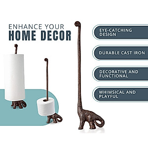 Paper Towel Holder or Free Standing Toilet Paper Holder- Cast Iron Dinosaur Paper Holder - Bathroom Toilet Paper Holder or Stand Up Paper Towel Holder - Rustic Brown w/Vintage Finish by Comfify