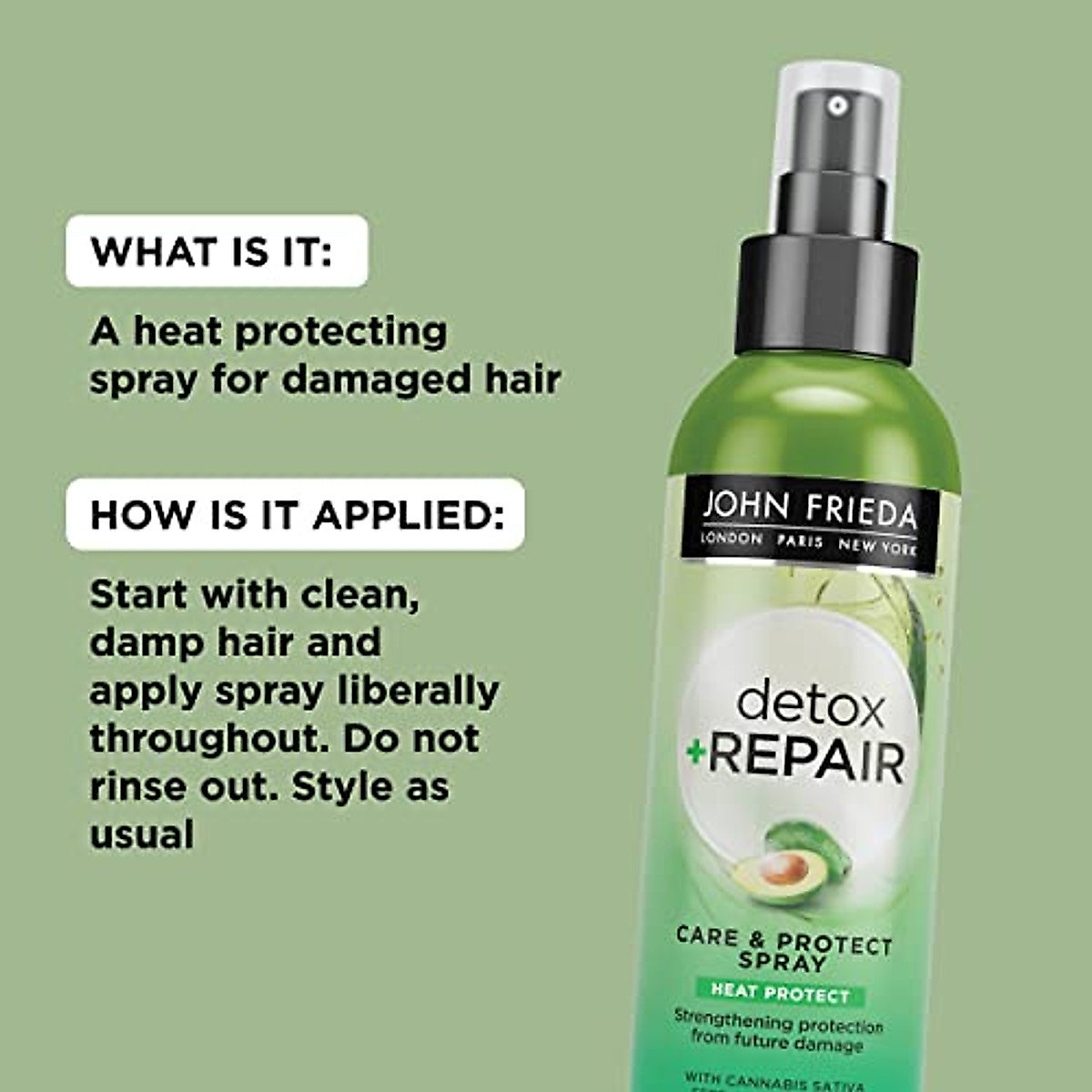 John Frieda Detox and Repair Care & Protect Spray, Styling Spray for Dry and Tangled Hair, 6.77 Ounce