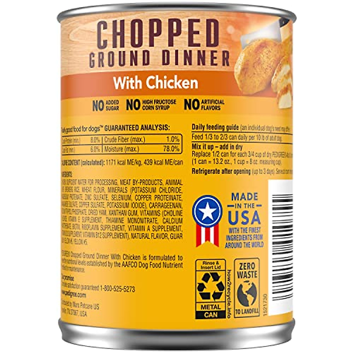 PEDIGREE CHOPPED GROUND DINNER Adult Canned Soft Wet Dog Food with Chicken, 13.2 oz. Cans (Pack of 12)