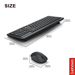 Lenovo 300 Wireless Combo Keyboard and Mouse, 2.4 GHz Nano USB-A Receiver, Batteries Included