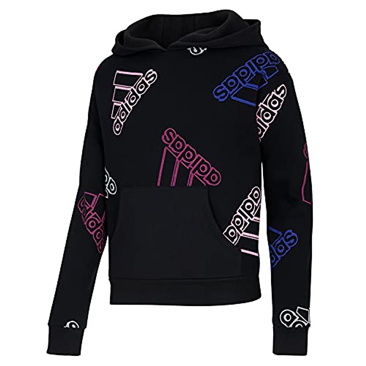 adidas girls Allover Print Fleece Hoodie Hooded Sweatshirt, Black With Purple, Medium US