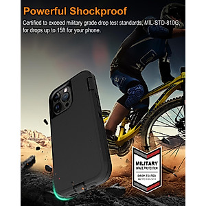 Aliruke for iPhone 13 Pro Max Case, with Screen Protector, Dust-Proof Port Cover, Full-Body Non-Slip Silicone Rubber Covered, Military Grade Drop-Proof Shockproof Phone Case, Black/Black