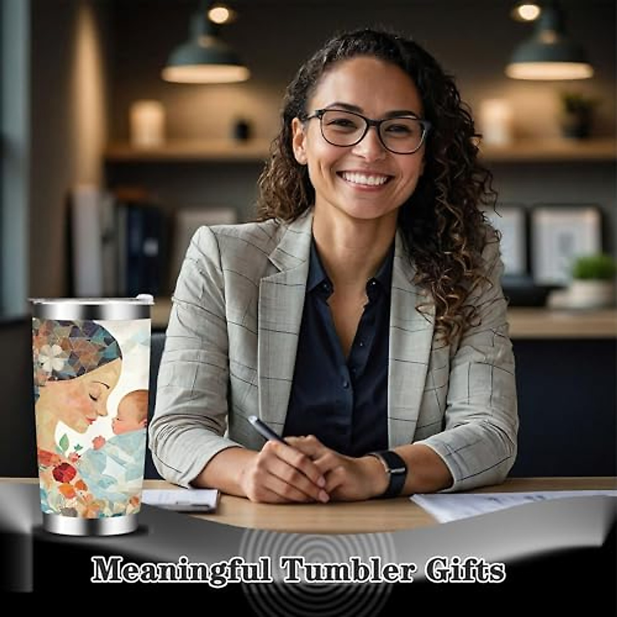 FOCIUZTA 20oz Low-Poly Floral Art Design with Maternal Love Theme Tumbler with Lid, Travel Coffee Cup, Ideal for Easter, Mother Day, and Birthday Gifts