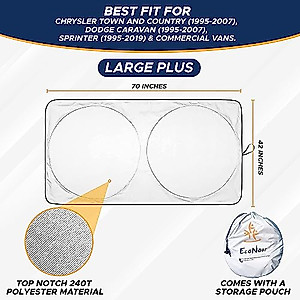 EcoNour Foldable Car Windshield Sun Shade | Sun Shade for Car Windows Blocks UV Rays and Keeps The Heat Out | Foldable Essential Car Accessory for Enhanced Comfort | Large Plus (70 x 42 inches)
