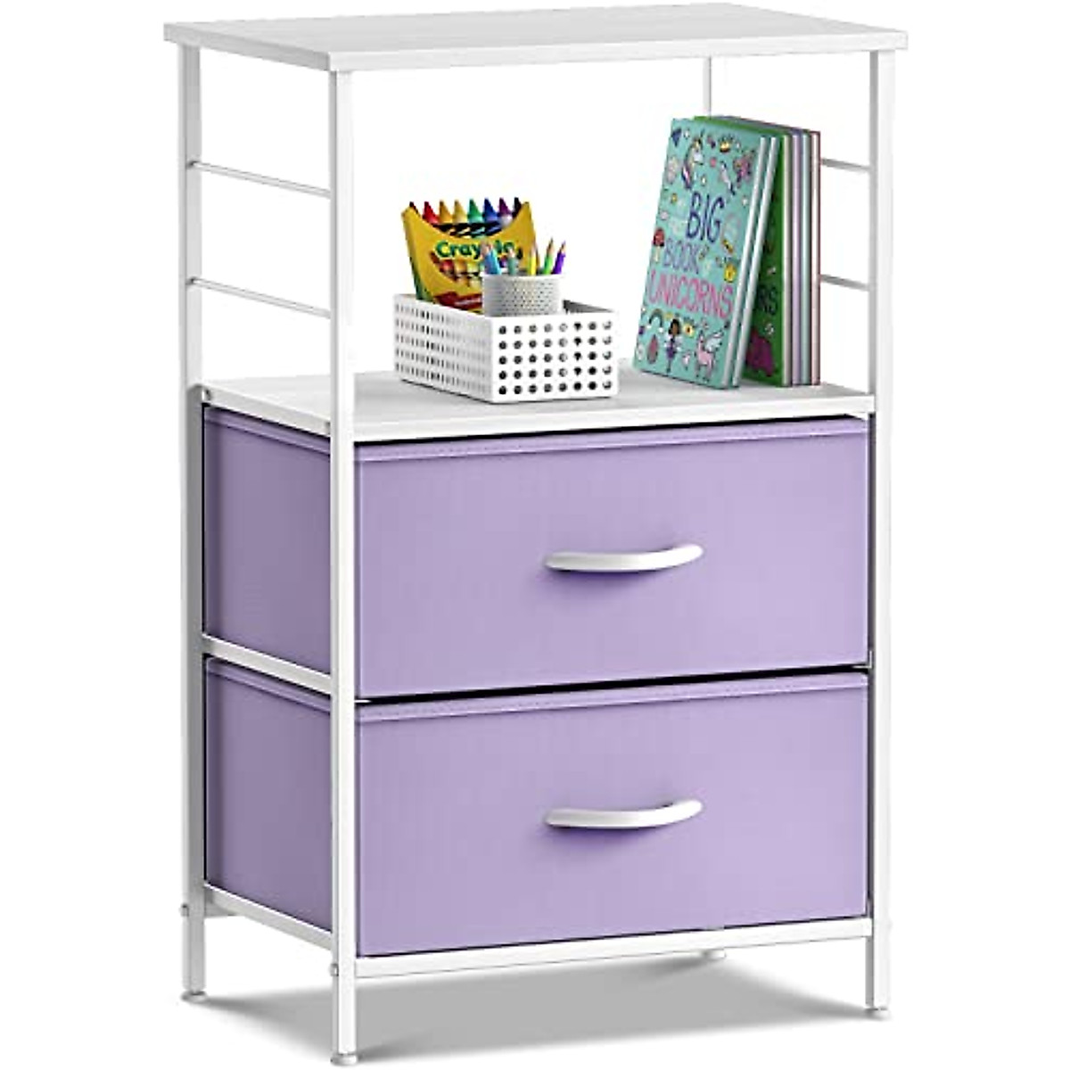 Sorbus Kids Dresser with 6 Drawers and 2 Drawer Nightstand Bundle - Matching Furniture Set - Storage Unit Organizer Chests for Clothing - Bedroom, Kids Rooms, Nursery, & Closet (Purple)