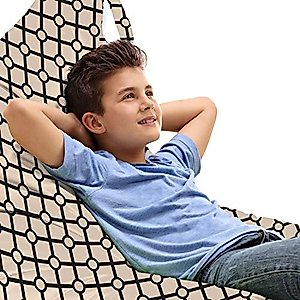 Lunarable Checkered Lounger Chair Bag, Retro Rhombus Square Tiles with Linked Little Circles Contenporary Mosaic, High Capacity Storage with Handle Container, Lounger Size, Black and Beige