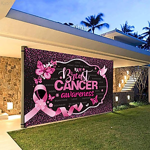 Large 71" X 43" Breast Cancer Awareness Backdrop, Breast Cancer Awareness Decorations Banner for Photography Background Survivor Party Pink Ribbon Walk Charity Theme Party