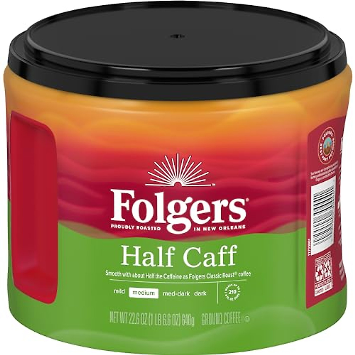 Folgers Half-Caff Medium Roast Ground Coffee, 22.6 Ounce (Pack of 6)