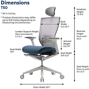 SIDIZ T50 Ergonomic Office Chair : High Performance Home Office Chair with Adjustable Headrest, Lumbar Support, 3D Armrest, Seat Depth, Mesh Back Computer Chair, Alternative Gaming Chair (Blue)