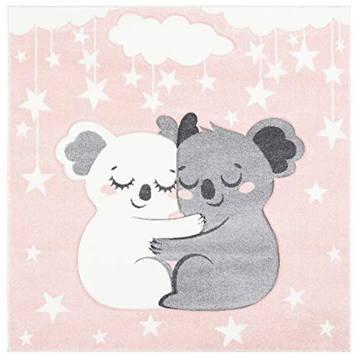 Safavieh Carousel Kids Collection 3' Square Pink/White CRK195U Koala Hug Non-Shedding Nursery Playroom Area Rug