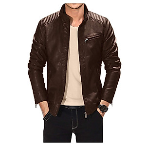 Fairylinks Leather Jacket Men Lightweight Bomber Jackets and Coats, Coffee, Medium