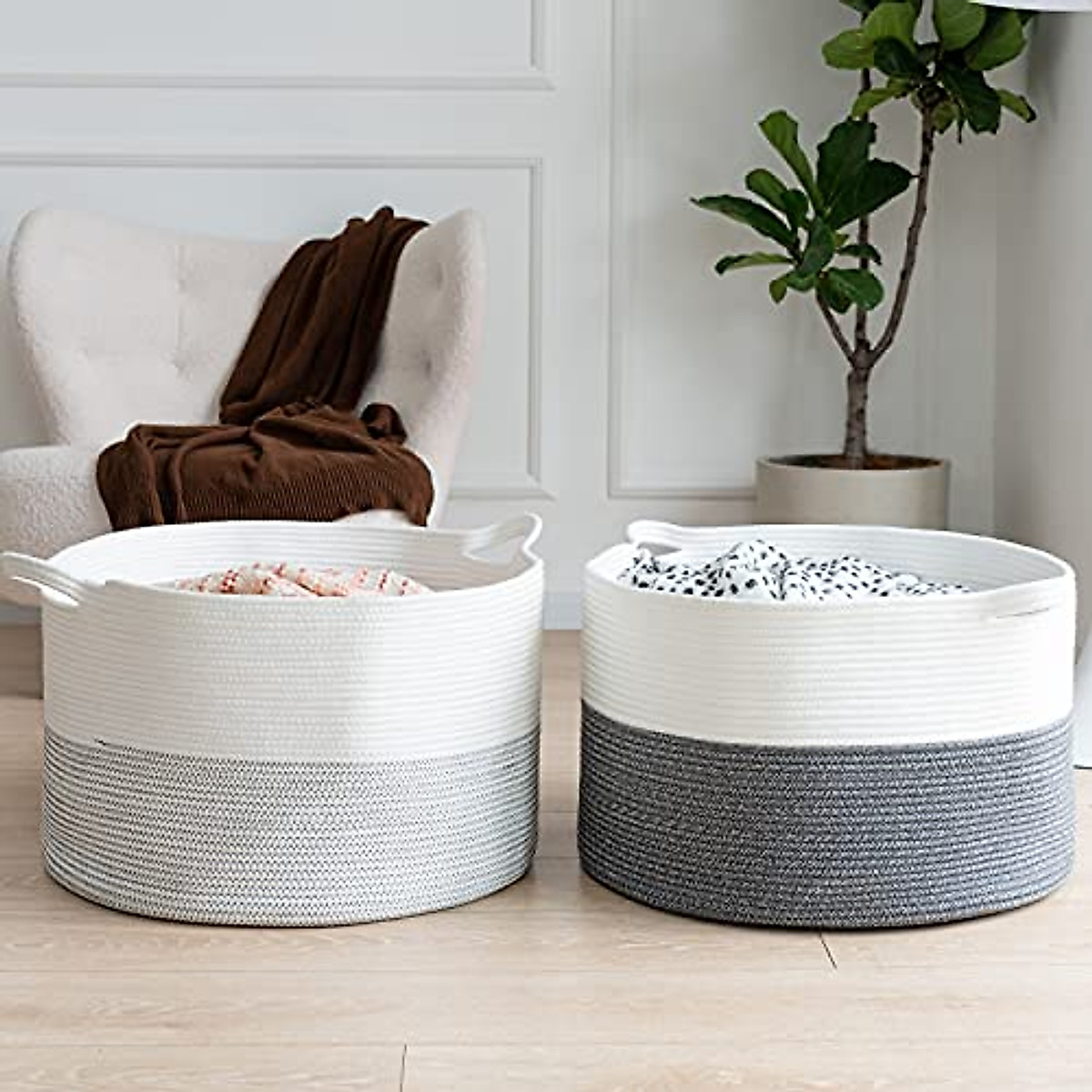 INDRESSME XXXLarge Cotton Rope Basket Comforter Cushions Thread Laundry Hamper (Set of 2)