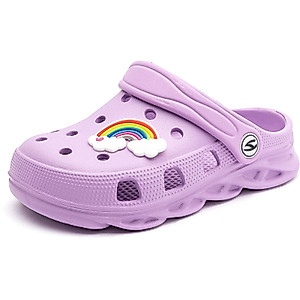 WOUEOI Kid's Girls Boys Clogs Garden Shoes Cartoon Slides Sandals Beach Slipper Children(D-Light Purple,3 Infant)