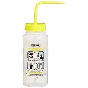 SP Bel-Art Safety-Labeled 2-Color LYOB Wide-Mouth Wash Bottles; 500ml (16oz), Polyethylene w/Natural Polypropylene Cap (Pack of 6) (F11646-0638)